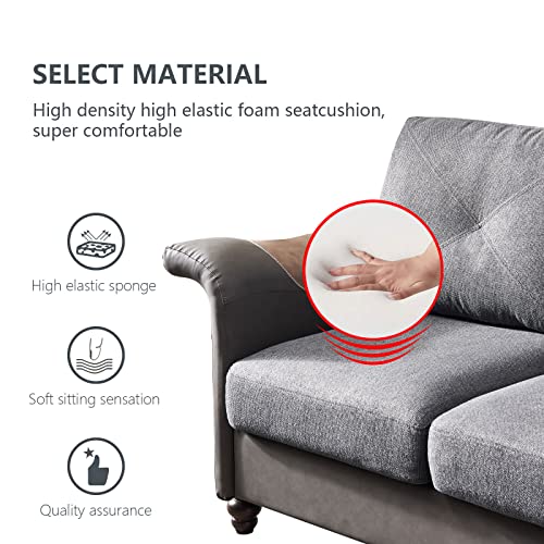 CALABASH Linen Fabric Leather 2 Seater Sofa Couch for Bedroom, 61" Modern Upholstered Tufted loveseat Sofa with Curved Armrest & Removable Storage Boxes for Living Room Office(Dark Grey)