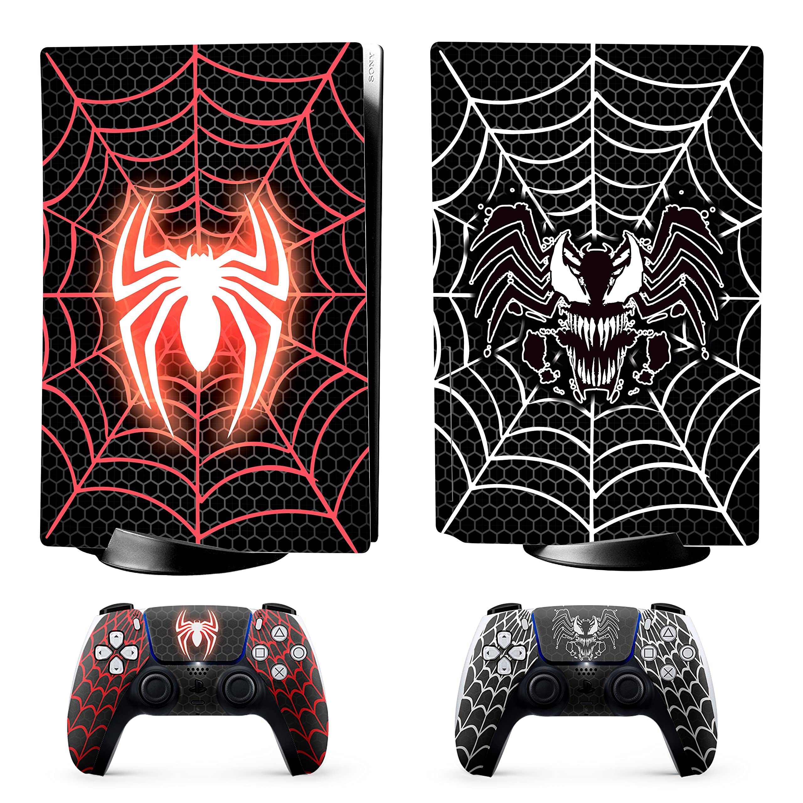 HK Studio Spider Web Decal Sticker Skin Specific Cover for Both PS5 Disc Edition and Digital Edition - Waterproof, No Bubble, Including 2 Controller Skins and Console Skin