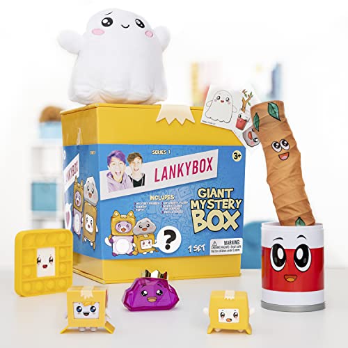 LankyBox Giant Mystery Box: Wearable Boxy case, 2 Figures, one 6β Glow-in-The-Dark Plush, a Squishy , pop-it Fidget Toy, Canny with pop-Out Sticky, and 3 Stickers