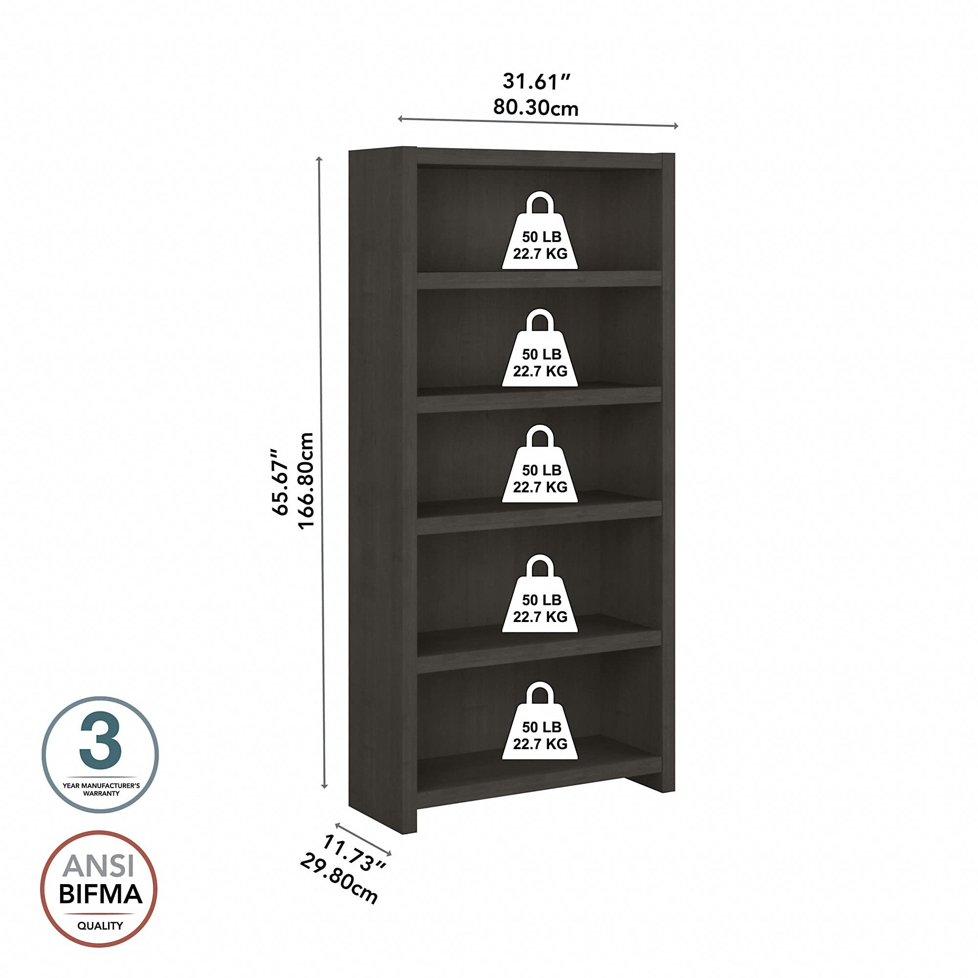 Bush Business Furniture Office by Kathy Ireland Echo 5 Shelf Bookcase in Charcoal Maple