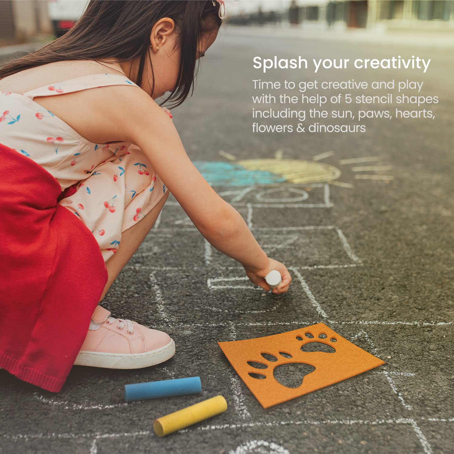 Arteza Kids Sidewalk Chalk and Stencil Set, 32 Pieces, Jumbo, Rocket, and Egg Chalks