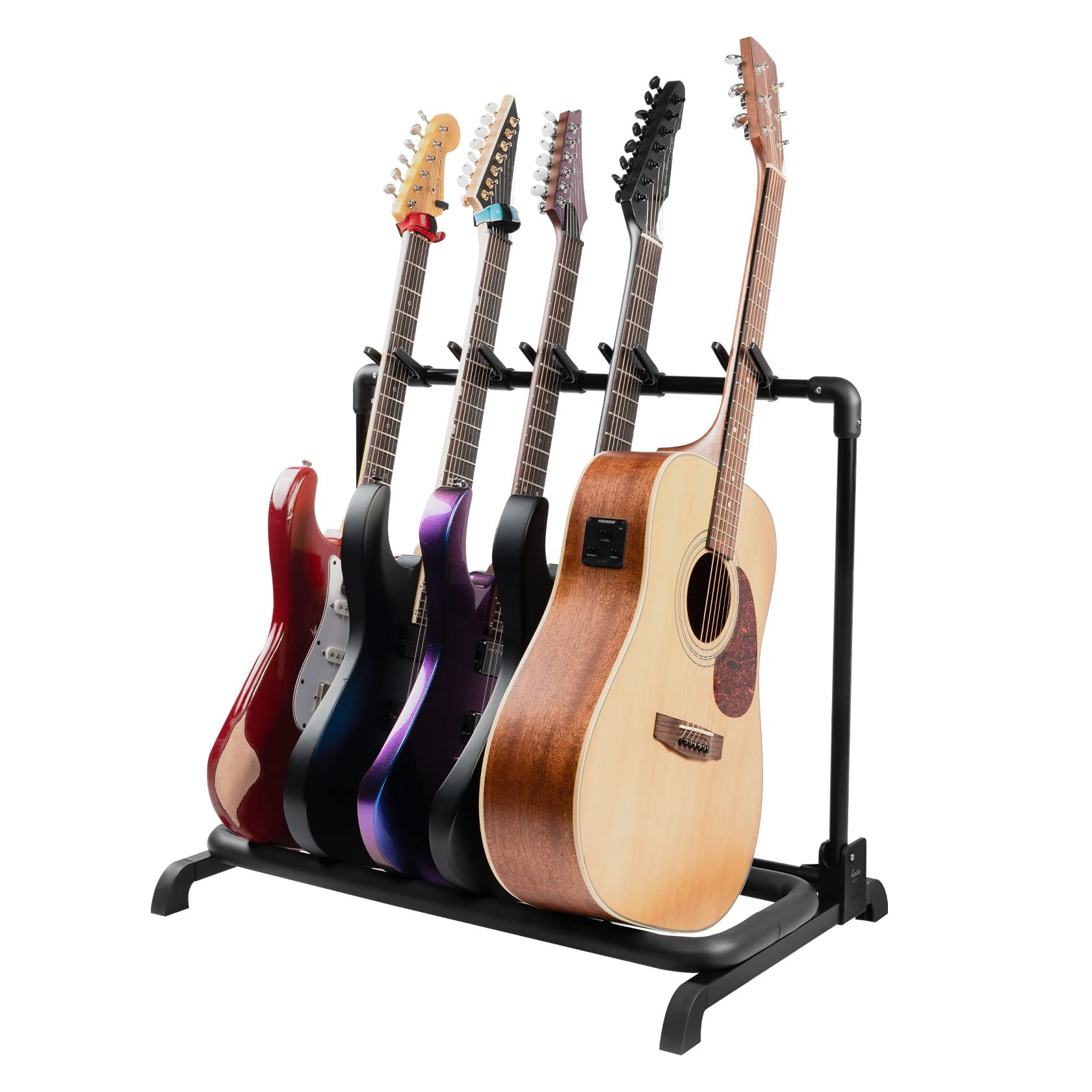 GUITTO Multi Guitar Rack Stand Foldable Universal Display Rack Portable Guitar Holder for Band Stage Bass Acoustic Guitar -5 Holder GGS-07