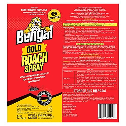 Bengal Gold Roach Spray β Bug Spray for 6 Months Active Cockroach Prevention β No Mess, No Odor Bug Spray β House Insect Killer β Indoor Cockroach Spray, 9oz