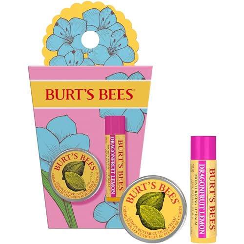 Burt's Bees Stocking Stuffers, Spring Surprise Set, Dragonfruit Lemon Lip Balm and Lemon Butter Cuticle Cream, Natural Origin Lip Moisturizer With Responsibly Sourced Beeswax Christmas Gifts, 2 Count