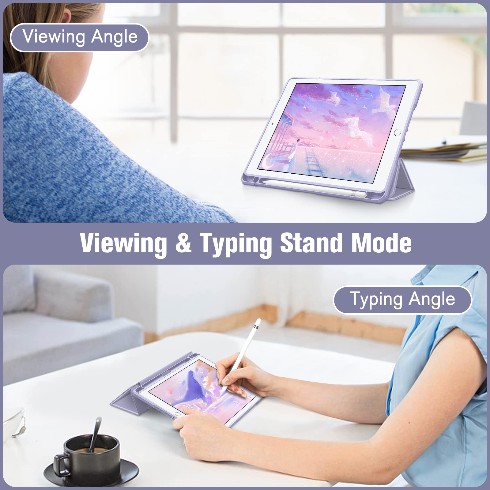 Fintie Hybrid Slim Case for iPad 6th Generation 2018 / 5th Gen 2017 / iPad Air 2 / iPad Air 1 (9.7 Inch) - Shockproof Cover, Lilac Purple