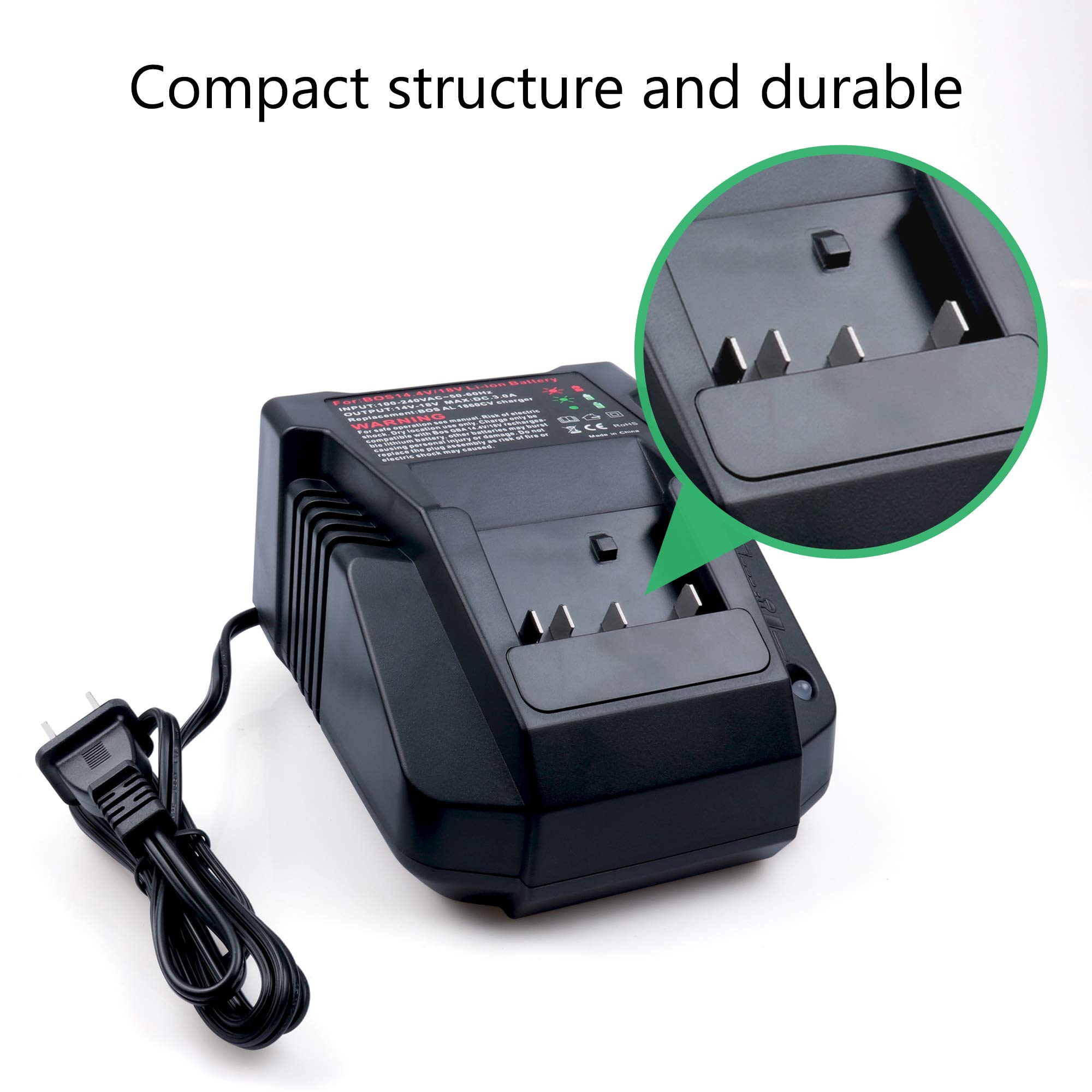 Batteriol BC660 BC1880 18V 14.4V Li-ion Battery Replacement Charger for Bosch BAT609 BAT609G BAT618 BAT618G BAT614 2607336236 Cordless Electrical Drill Lithium-Ion Battery Slide-in Style AL1860CV