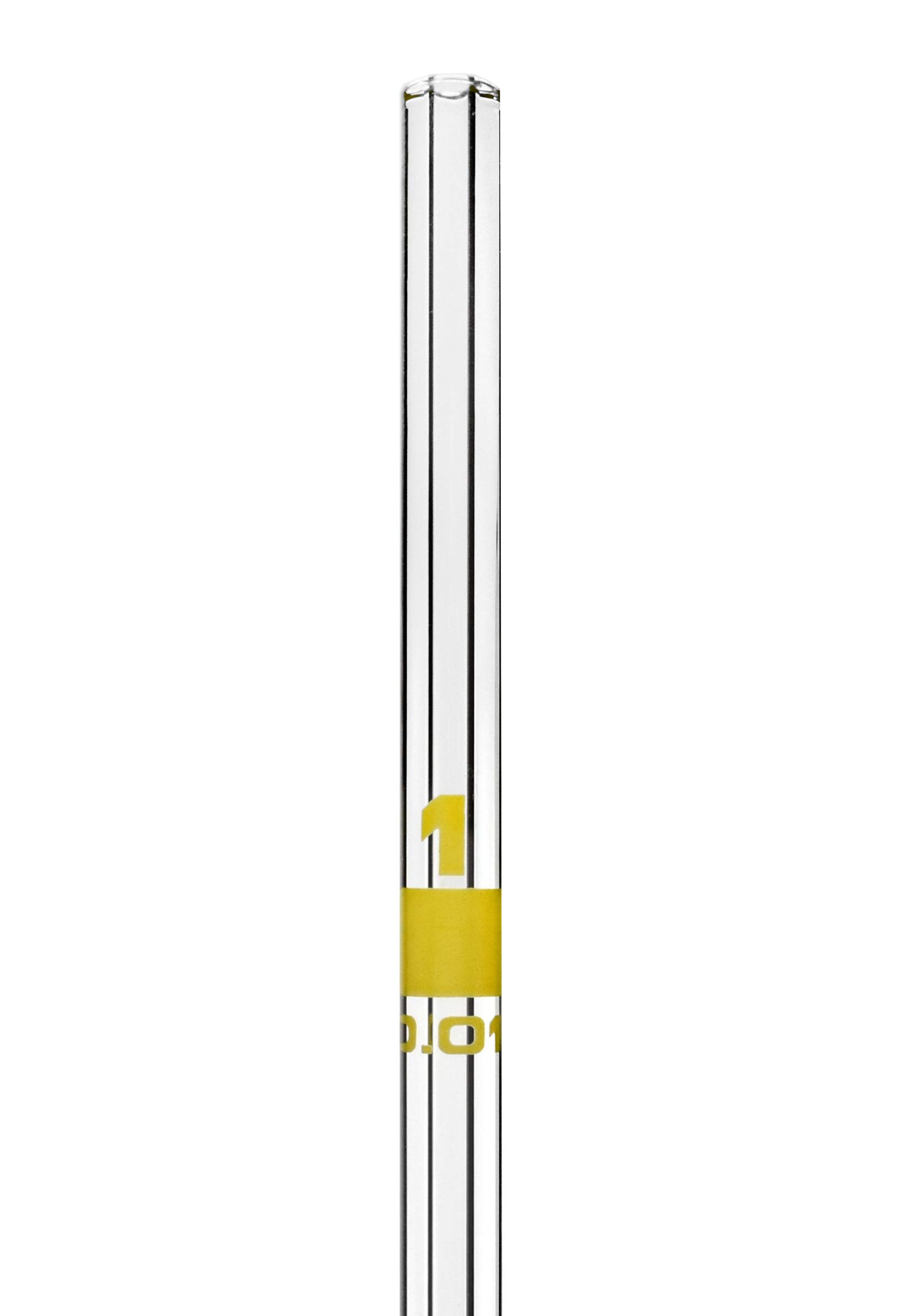 EISCO Serological Pipette, 1ml - Class B, Tolerance ±0.010ml - Blue Graduations - Color Code, Yellow - Calibrated for Delivery to Jet - Borosilicate Glass