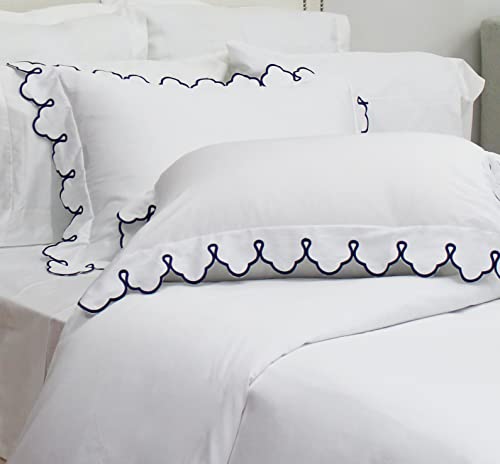 Scalloped Duvet Cover Set King White/Navy