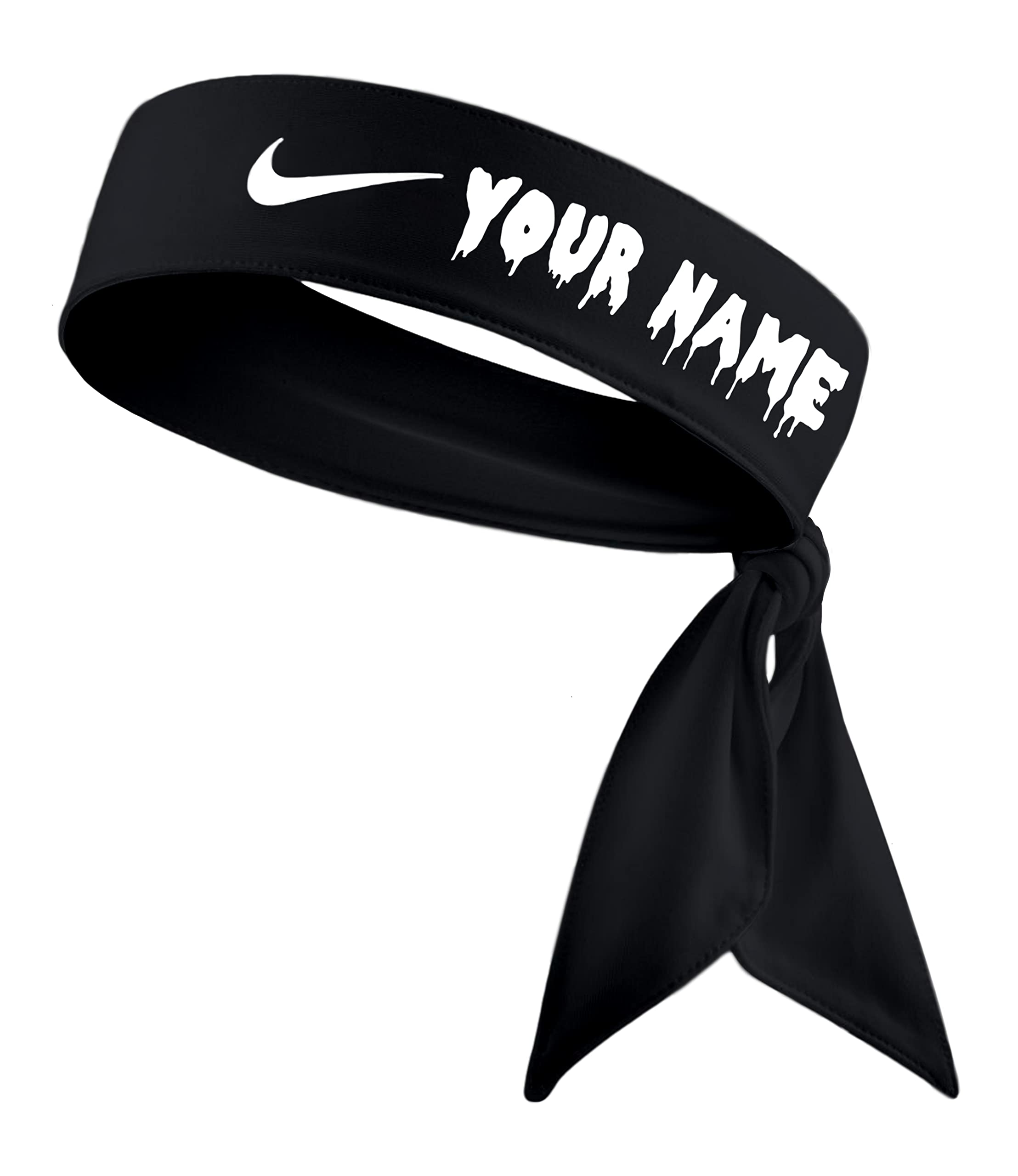 B3 U ATHLETICS Custom Personalized Drippy Name Athletic Moisture Wicking Sports Head Tie Headband - White Black Red Blue Yellow Orange Green Purple Pink Grey Light Dark Drip (Black Headband)