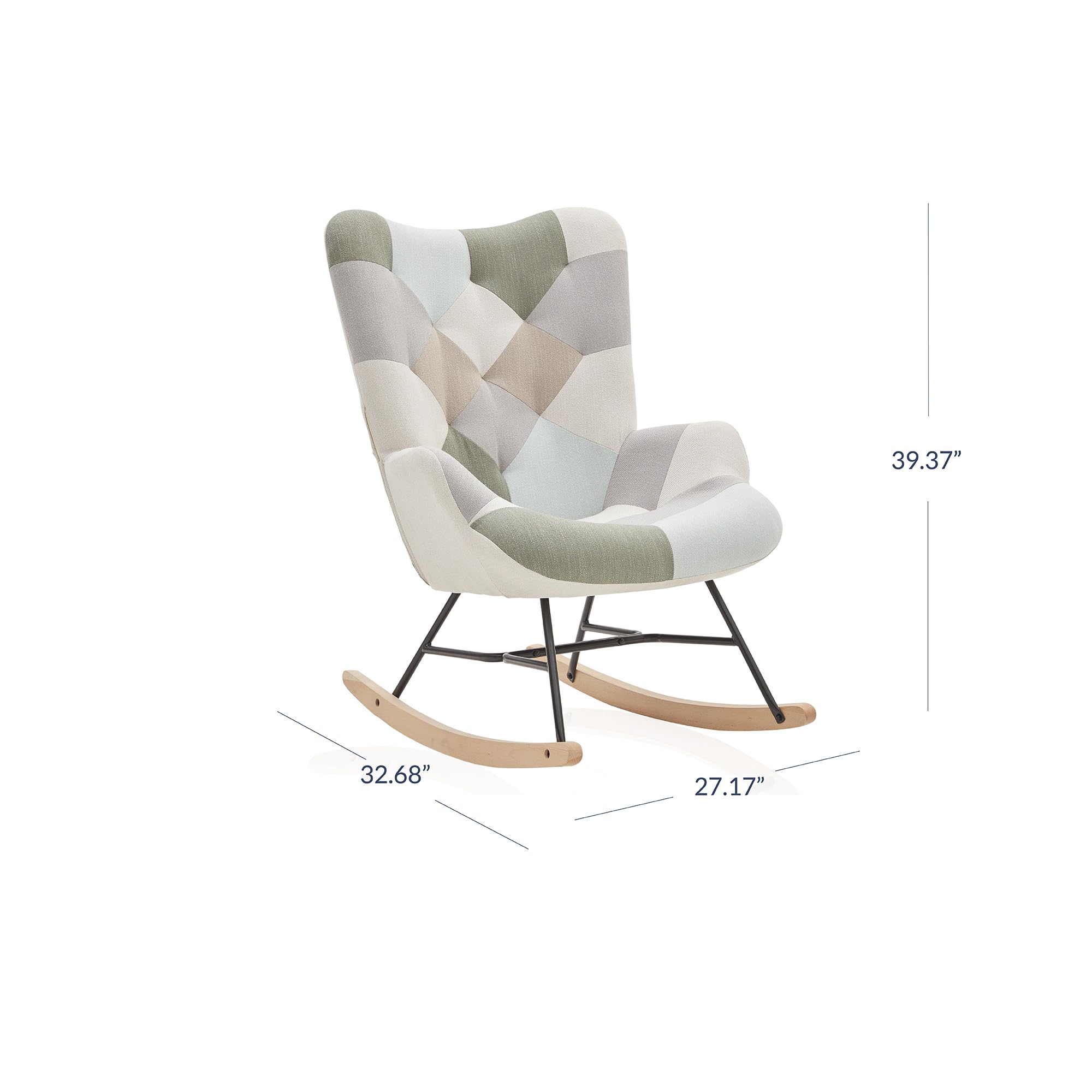BELLEZE Colorful Patchwork Rocking Chair, Widen Nursery Rocking Chairs Comfy Linen Upholstered Glider Rocker with Solid Wood Legs for Living Room Bedroom Nursery - Paramount (Patchwork A)