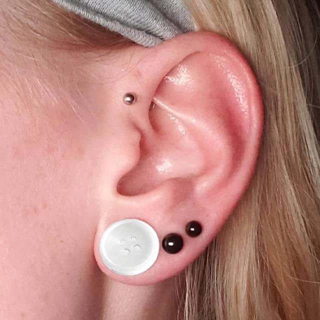 AntDear Button Ear Gauges for Ears Women Men White Button Plug Earrings, Ear Piercing Plug with Rubber O-Rings 8G to 1 Inch, Single Flared Stretching Tunnels Expanders 16MM (5/8")