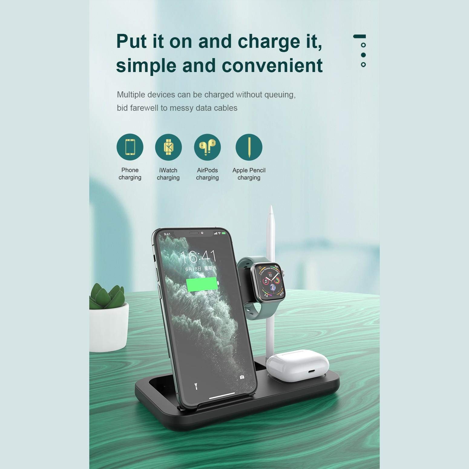BoxWave Charger Compatible with Sony Xperia 1 IV (Charger Wireless MultiCharge Desktop Stand Pro, Qi Wireless 4 in1 Charger Stand Multiple Devices for Sony Xperia 1 IV - Jet Black