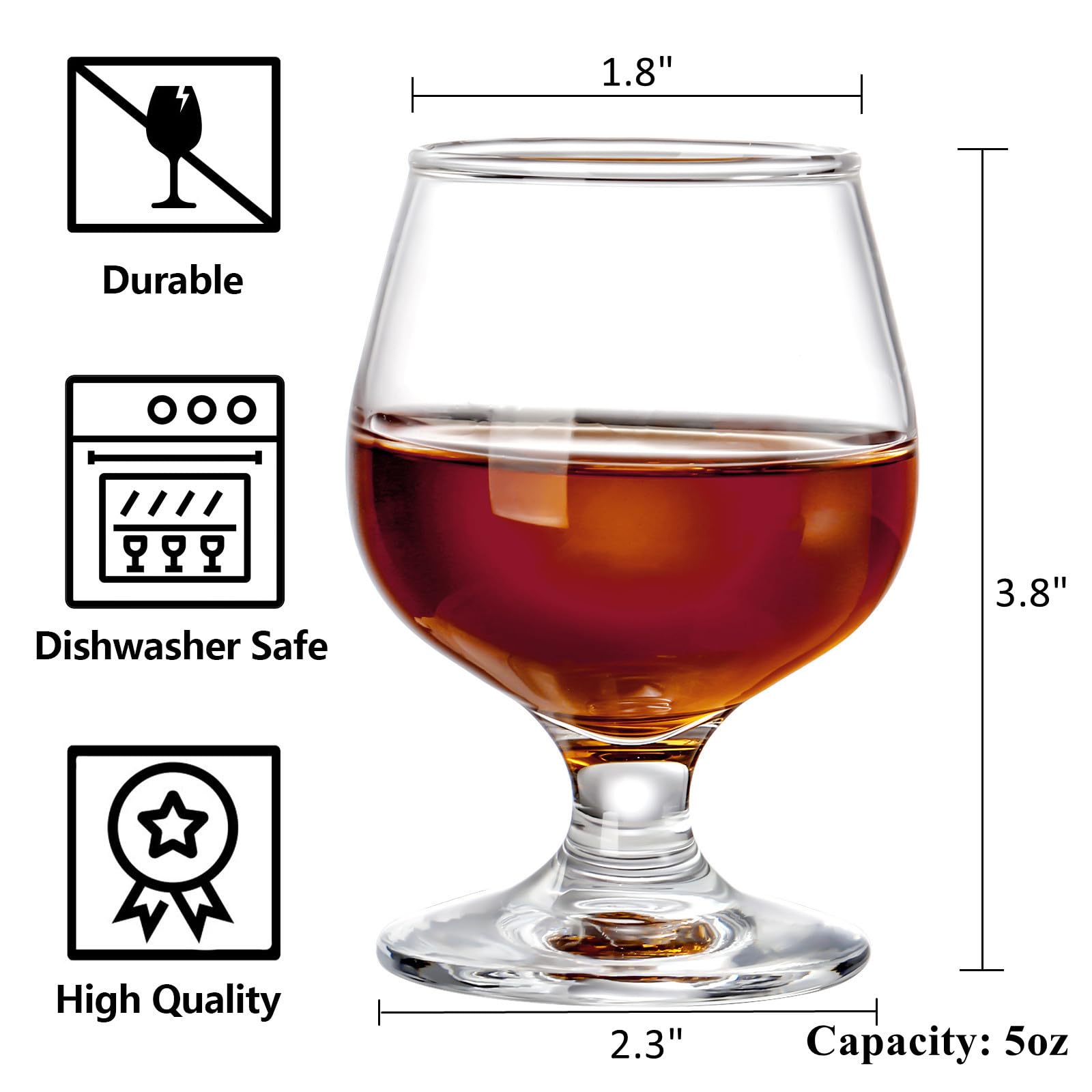 ZOOFOX Set of 6 Small Brandy Snifters, 5 oz Shot Glasses, Cute Brandy Cognac Glasses for Scotch, Bourbon, Tequila, Whisky or Spirit