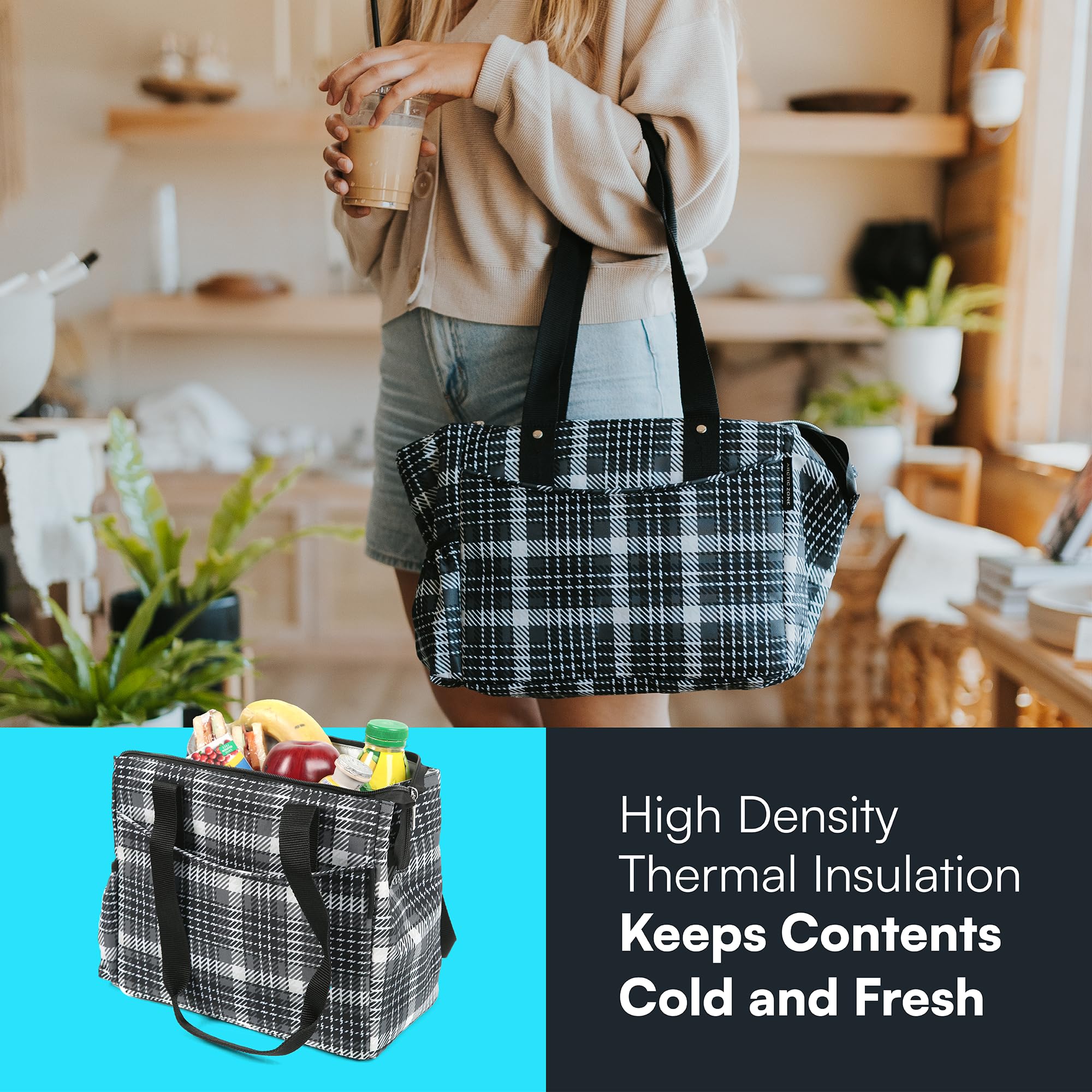 Arctic Zone Georgia Insulated Lunch Tote Bag for Women - Leak Proof Lunch Box Insulated Cooler Tote Bag - Glen Plaid