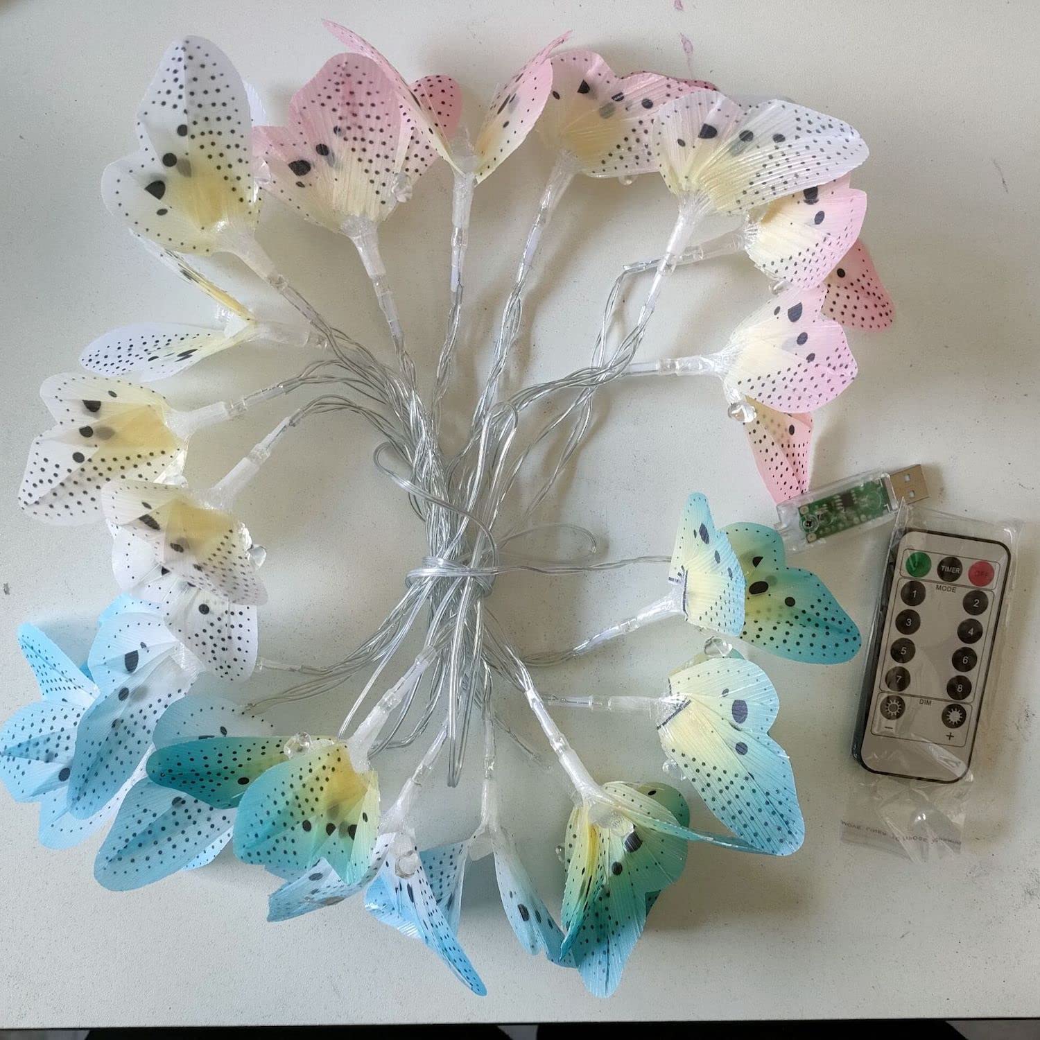 Berocia 20 LED Butterfly String Lights with Remote USB Plug in Outdoor Waterproof Twinkle Fairy Lights 8 Modes for Camping Indoor Bedroom Home Garden Party Decor Xmas Tree Porch Patio Night Light