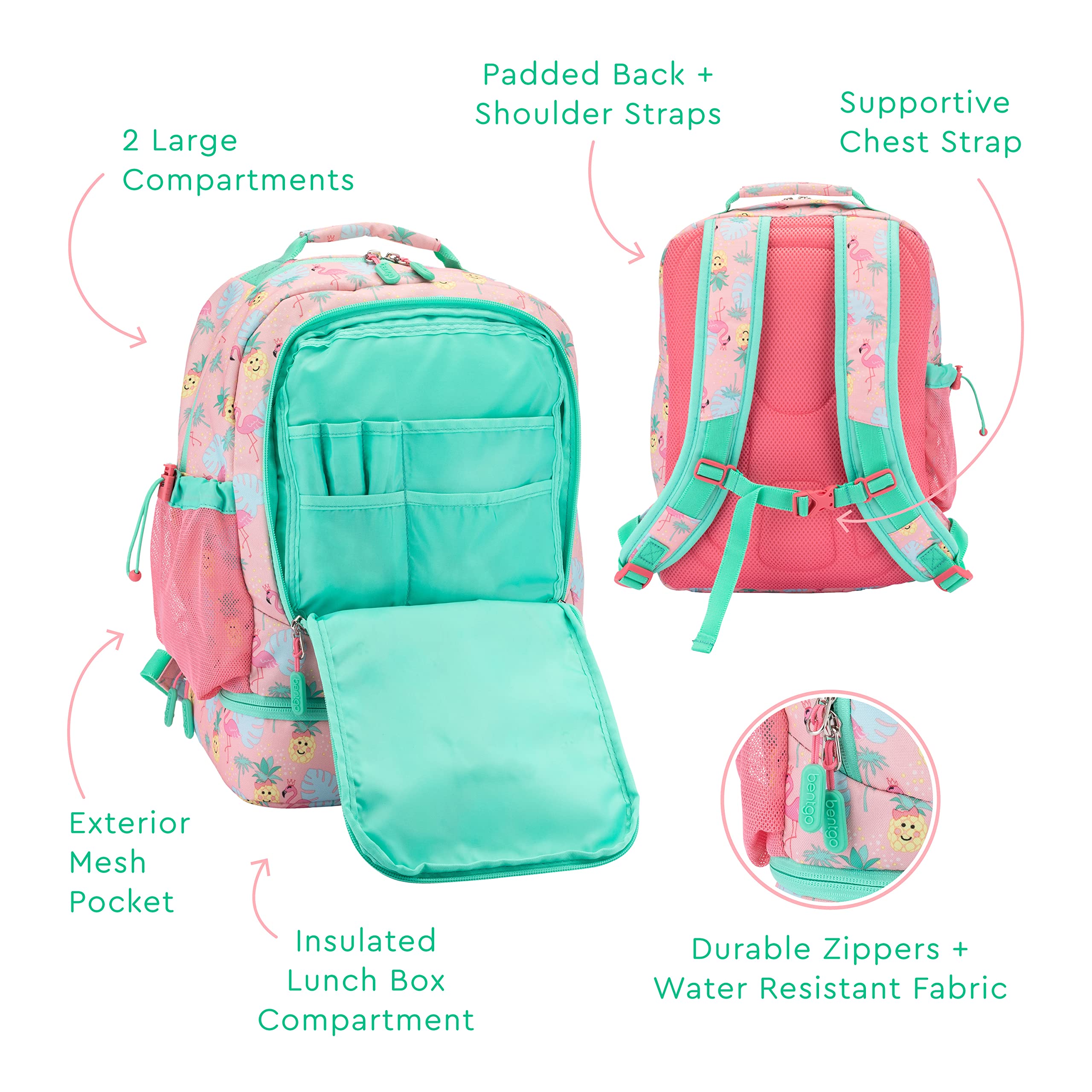 Bentgo 2-in-1 Backpack & Insulated Lunch Bag Set With Kids Prints Lunch Box (Tropical)