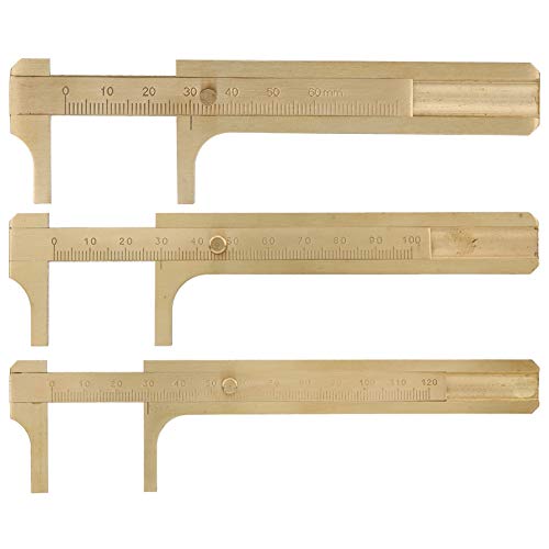 Brass Caliper Vernier Caliper Stainless Steel Sliding Gauge Vernier Pocket Caliper Ruler Measuring Tool Mini Brass Pocket Ruler(80mm Length)