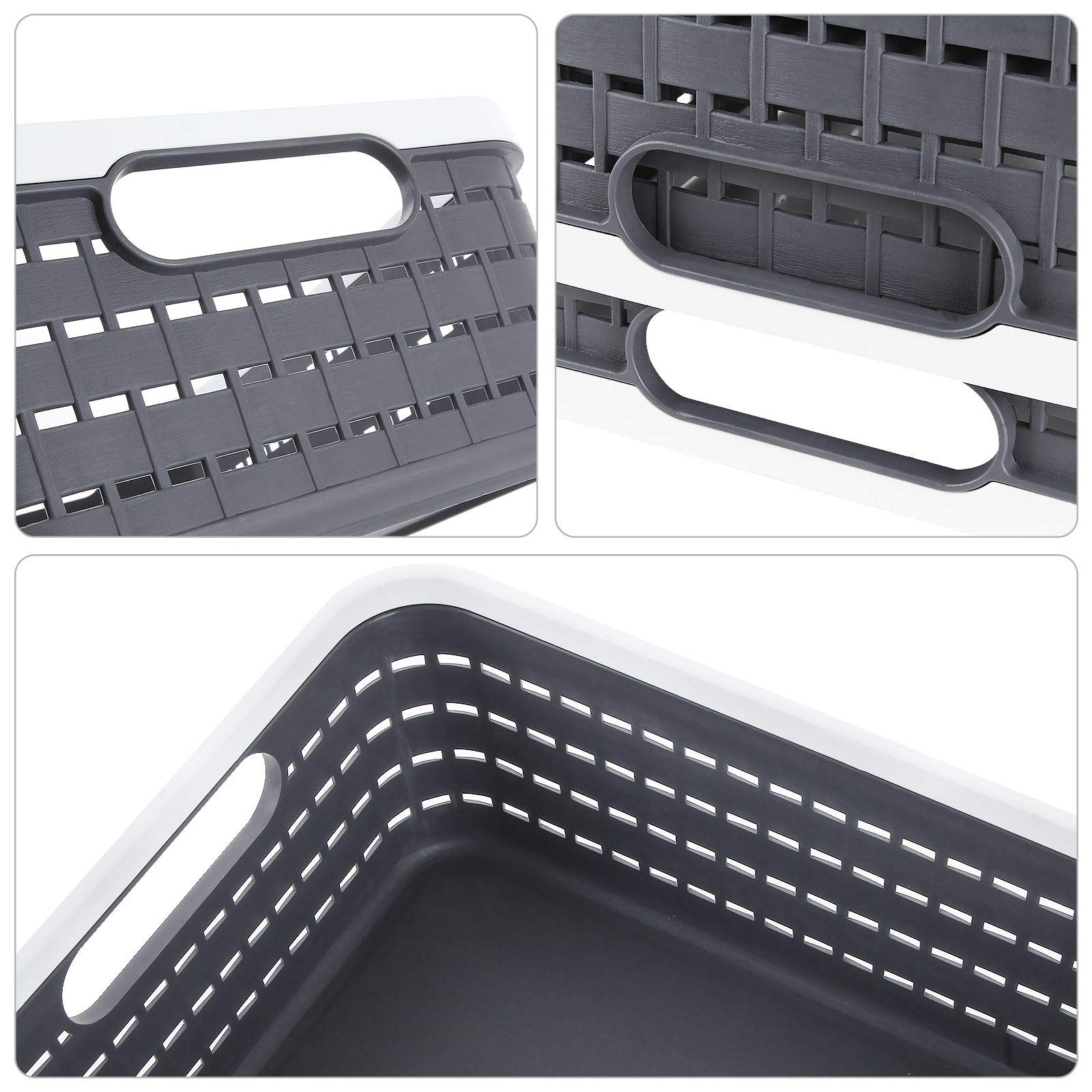 CertBuy 3 Pack Plastic Storage Baskets 11.3 x 8.7 x 4.3 Inch, Small Weave Storage Bins with Handle for Cabinet, Shelf, Kitchen, Bedroom, Bathroom and office – Dark Grey