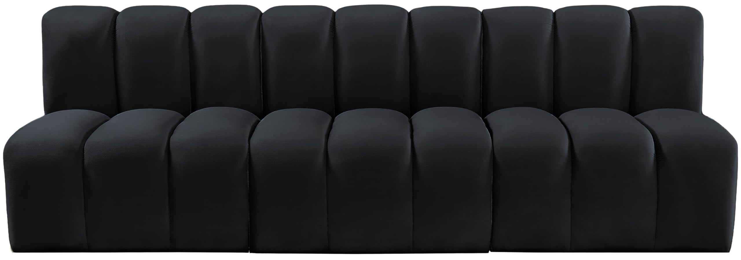 Meridian Furniture 103Black-S3F Arc Collection Modern | Contemporary Modular Sofa with Soft Black Velvet, Deep Channel Tufting, Modular Design, 89.5" W x 31" D x 30" H, Black