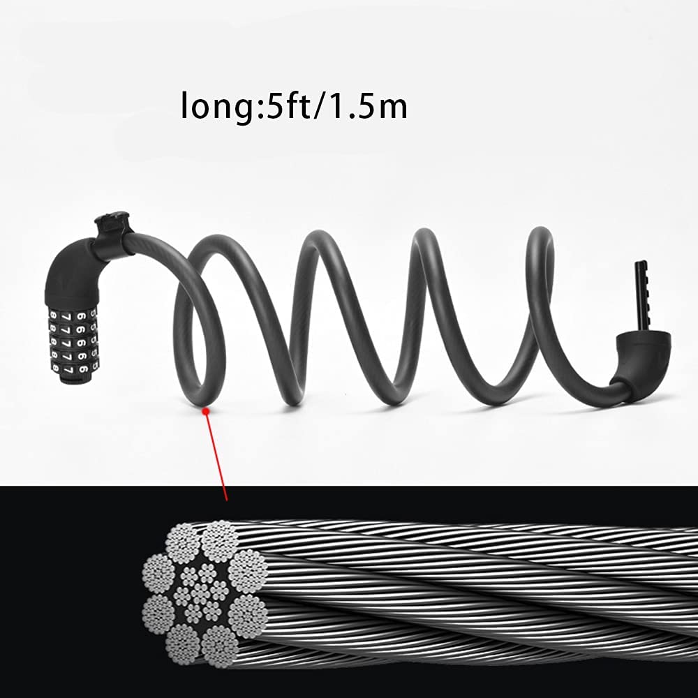 Bike Lock Cable Bike Locks with Combination Bicycle Lock 5ft(1.5m) Long Anti-Theft Resettable Bicycles Electric Bicycles Baby Strollers Kayaks Gate