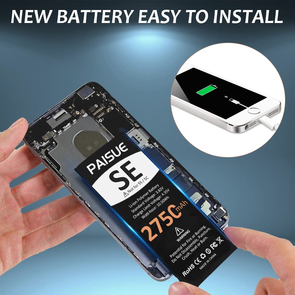 Battery for iPhone SE 2016 1st Generation, [2750mAh] Upgraded New Version High Capacity 0 Cycle Replacement Battery for iPhone SE First Gen Models A1662, A1723, A1724 with Professional Repair Tool Kit