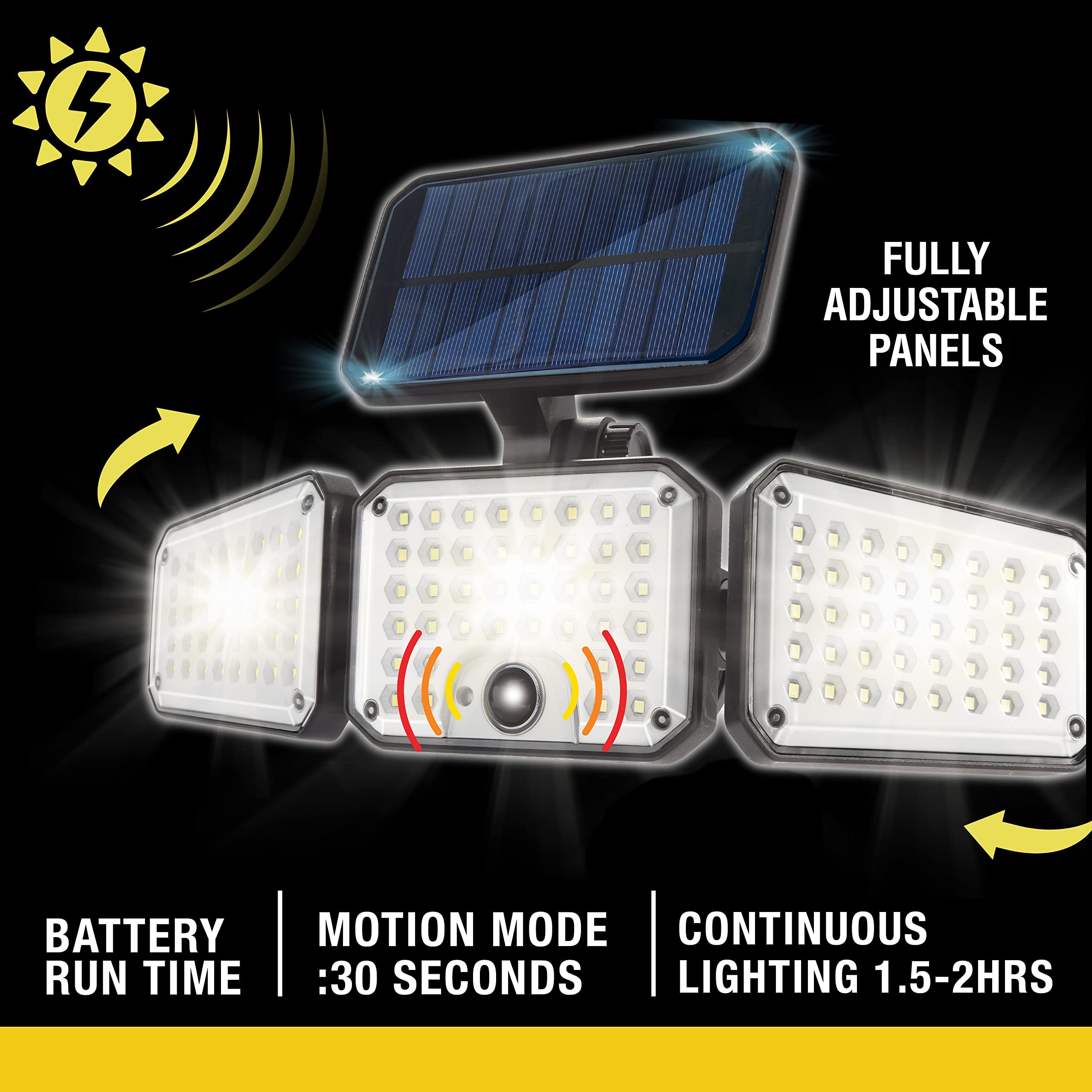 Bionic Flood Light Max 2 Pk, 500 Lumen Super Bright Solar Motion Sensor Outdoor Lights, LED Solar Flood Lights Outdoor Motion Sensor Waterproof Solar Security Lights, 360° 3 Panel Design As Seen on TV