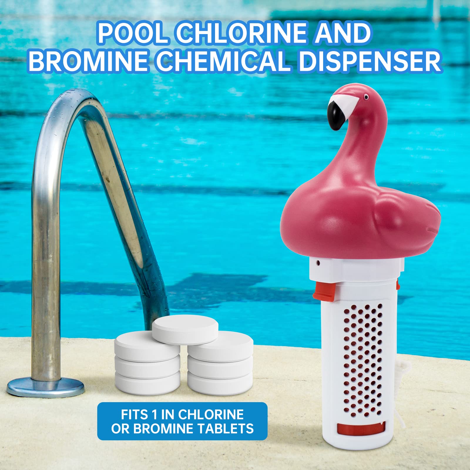 b&h Pool Chlorine Dispenser for 1 Inch Tablets Only - Mini Floating Chlorine/Bromine Floater, Spa, Tub & Small Pool Chlorine and Bromine Chemical Dispenser, 6 Flow Level Control Settings White