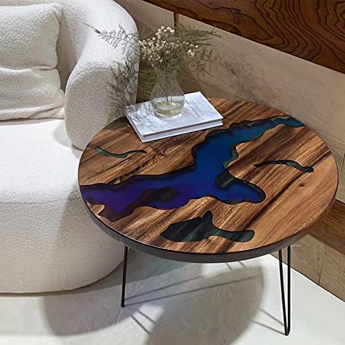 Aurtem Modern Round Coffee Table with Blue Epoxy Home Furniture Household Essential Coffee Table Sturdy Wooden, Resin Console Table Accent Piece for Your Living Room and Office (24''X24'')