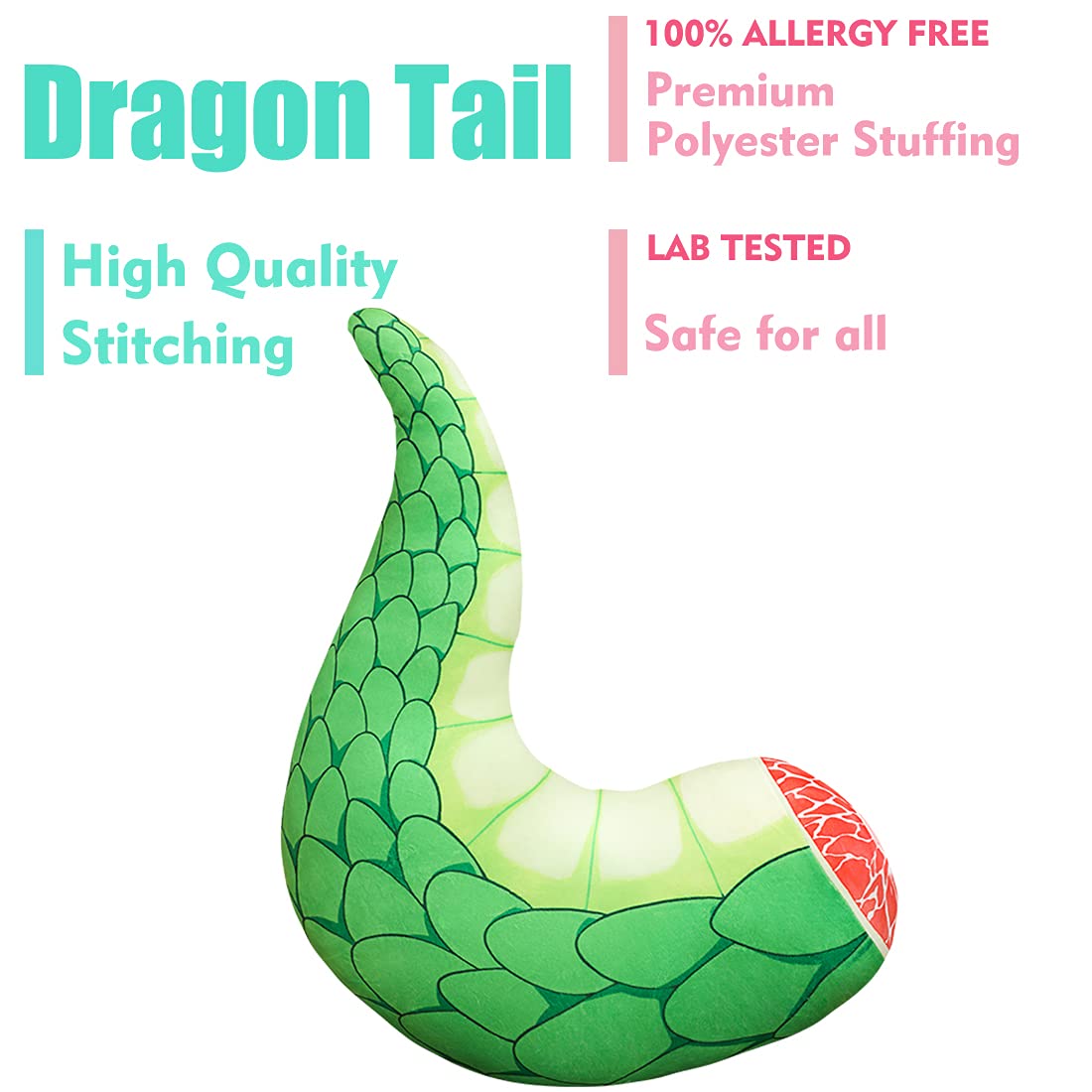 ELAINREN Fluffy Dinosaur Tail Shape Plush Neck Pillow Soft Dragon Tails Stuffed Body Pillow Cartoon Green Dino Tail Plushie Cushion Decor/23.6''