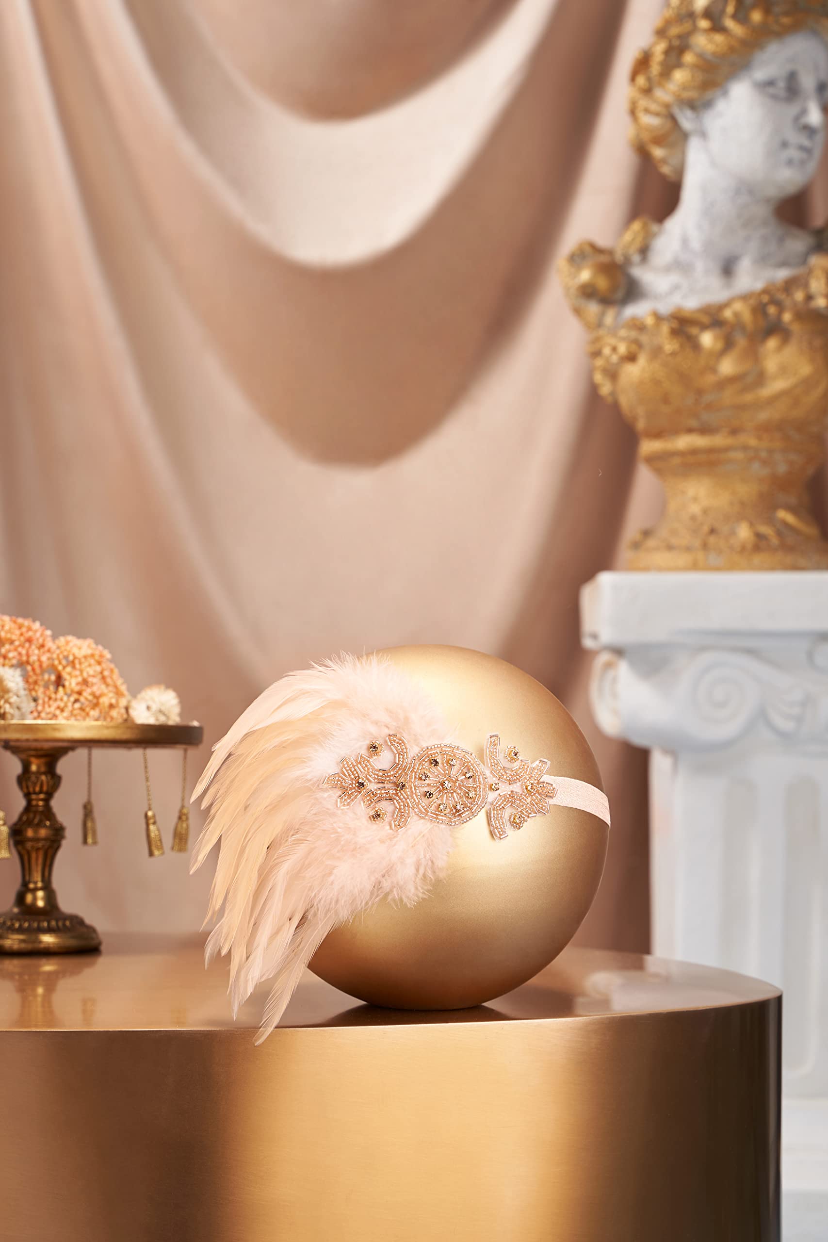 BABEYOND 1920s Flapper Headpiece Roaring 20s Great Gatsby Headband Vintage Feather Headband 1920s Flapper Gatsby Hair Accessories (Champagne)