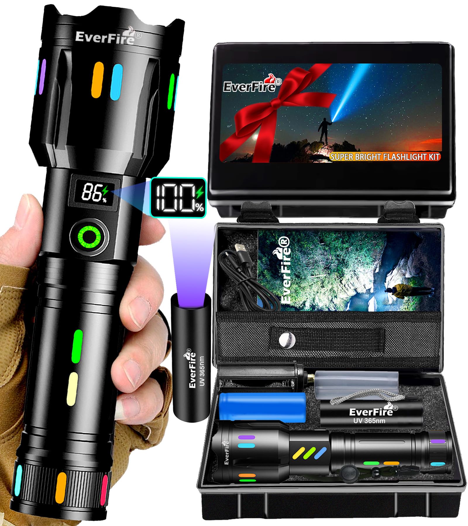 LED Flashlight, Rechargeable Flashlights High Lumens Bright 990000 Lumen, 5 Mode Tactical Flash Light Powerful IPX7 Waterproof Zoomable Focus for Emergency Camping Essential Hiking Gear Fishing Home