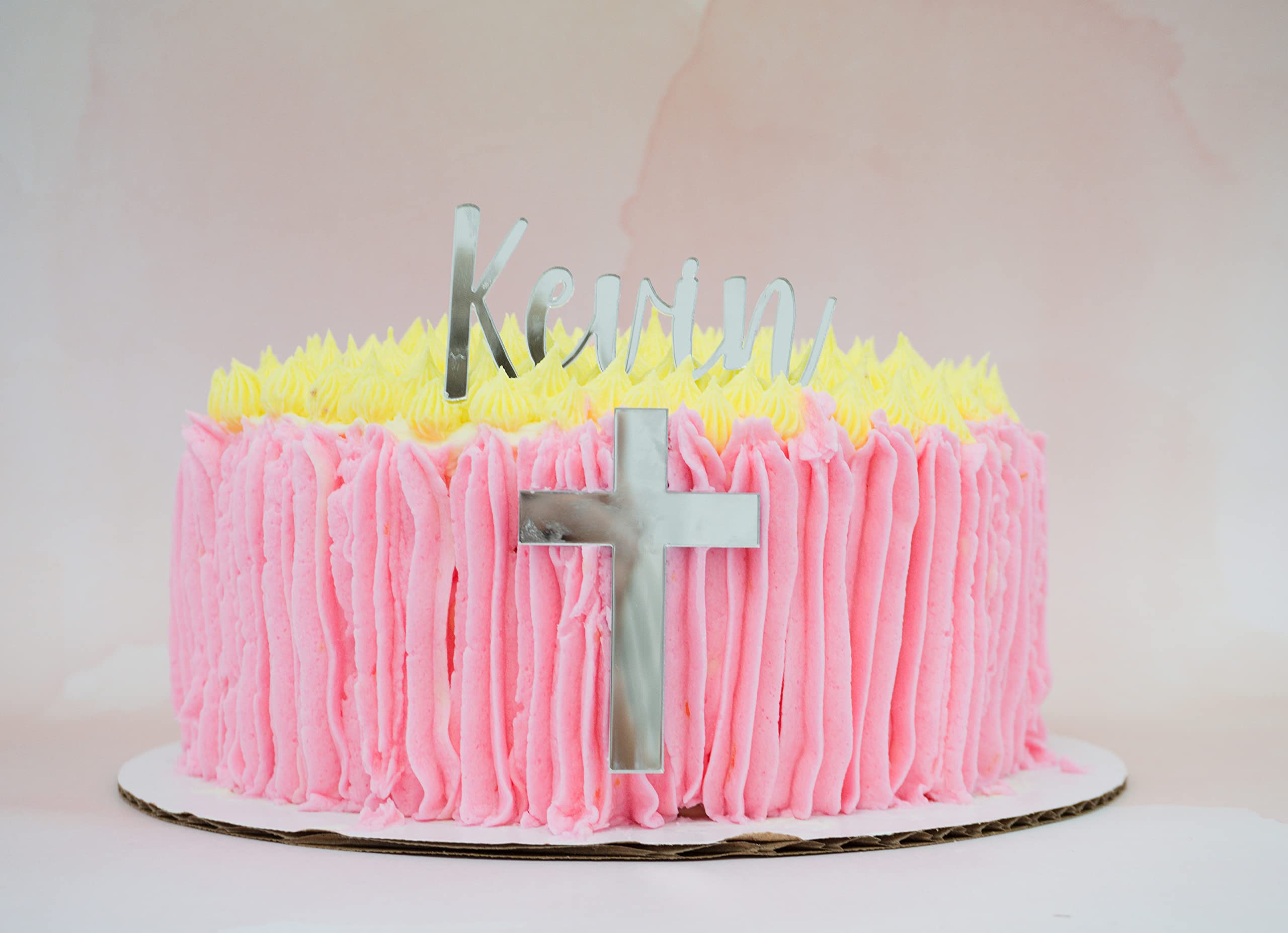 Baptism Christening Cake Name Plate FAST SHIPPING | CHOOSE THE FONT AND COLOR!! Cross Name Cake Plate MADE IN THE USA