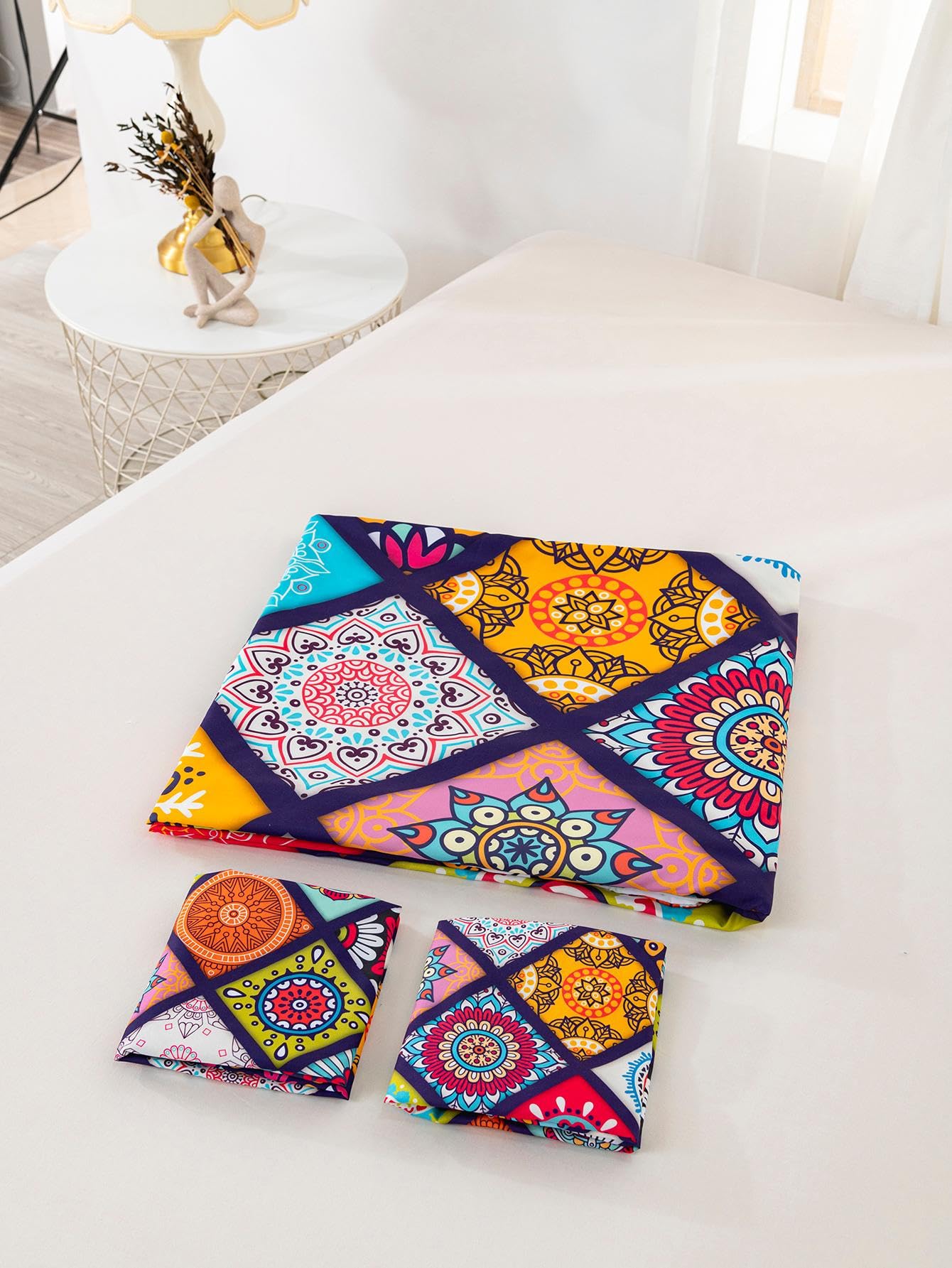 QWINEE 3pcs Mandala Pattern Duvet Cover Set Without Filler (1 Duvet Cover & 2 Pillowcase) Bohemian Style Boho Fabric Soft Bedding Set for Home Multicolor 90"*90" Queen