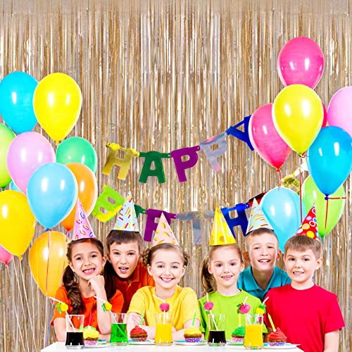 Champagne Tinsel Foil Fringe Curtain Backdrop, 2 Pack Metallic Glitter Curtains Party Decorations Streamers, Xmas Champagne Backdrop for Birthday Wedding Bridal Shower Homecoming New Year