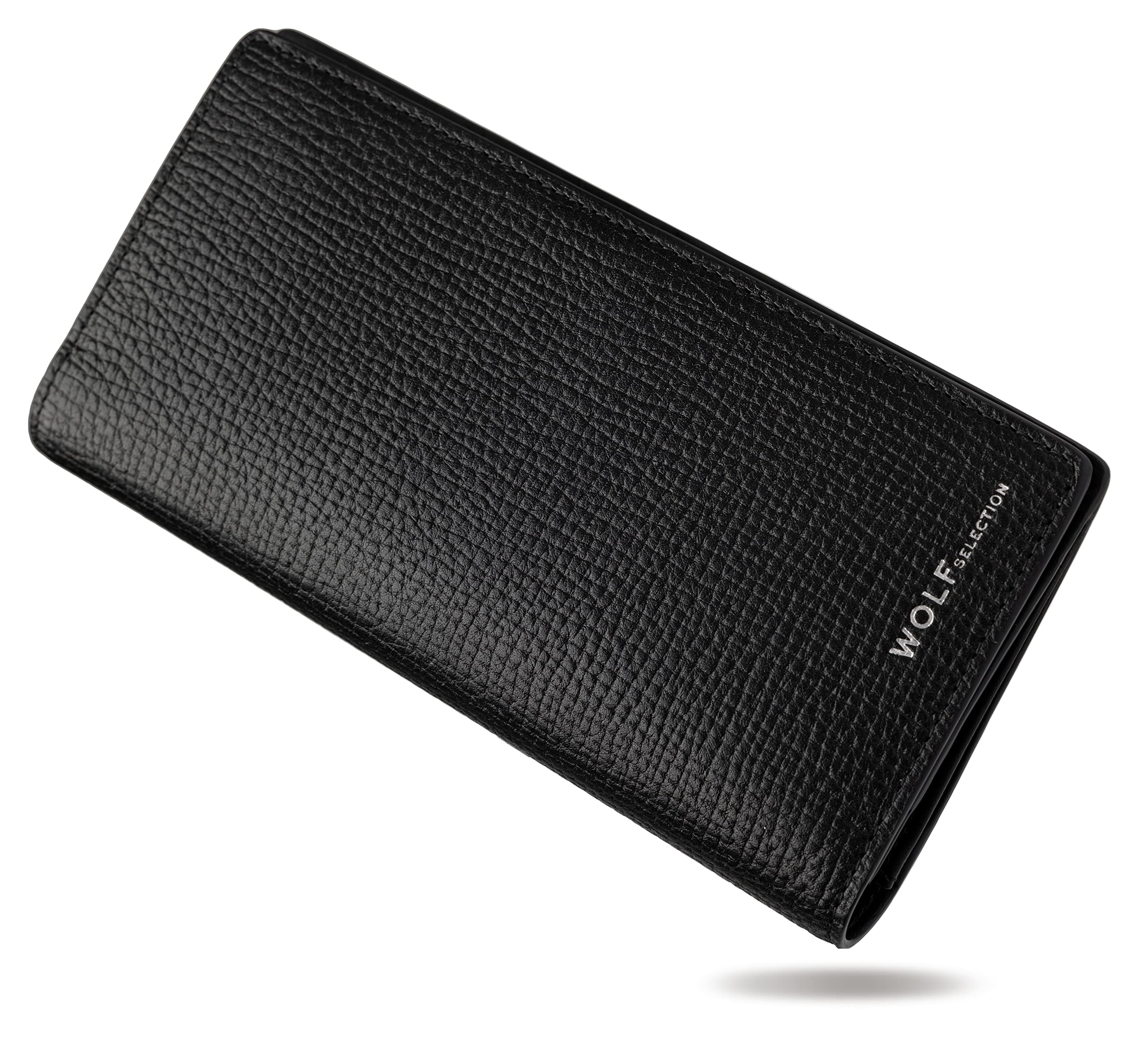 WOLFselection Genuine Leather Long Wallet - Rugged Bifold Mens Wallets with Inner Zip Slot for Key and Coins - Big Capacity for Credit Cards ID Driver's License and Notes