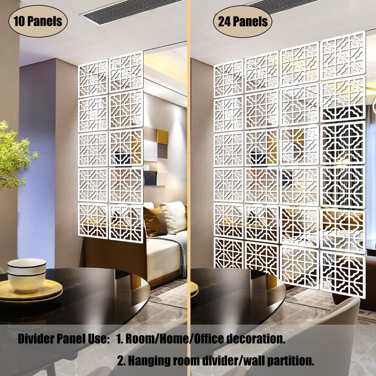 Hanging Room Divider - 10Pieces White Wood-Plastic Hanging Screen Panel DIY Wall Dividers Privacy Room Hotel Decoration (Mali)