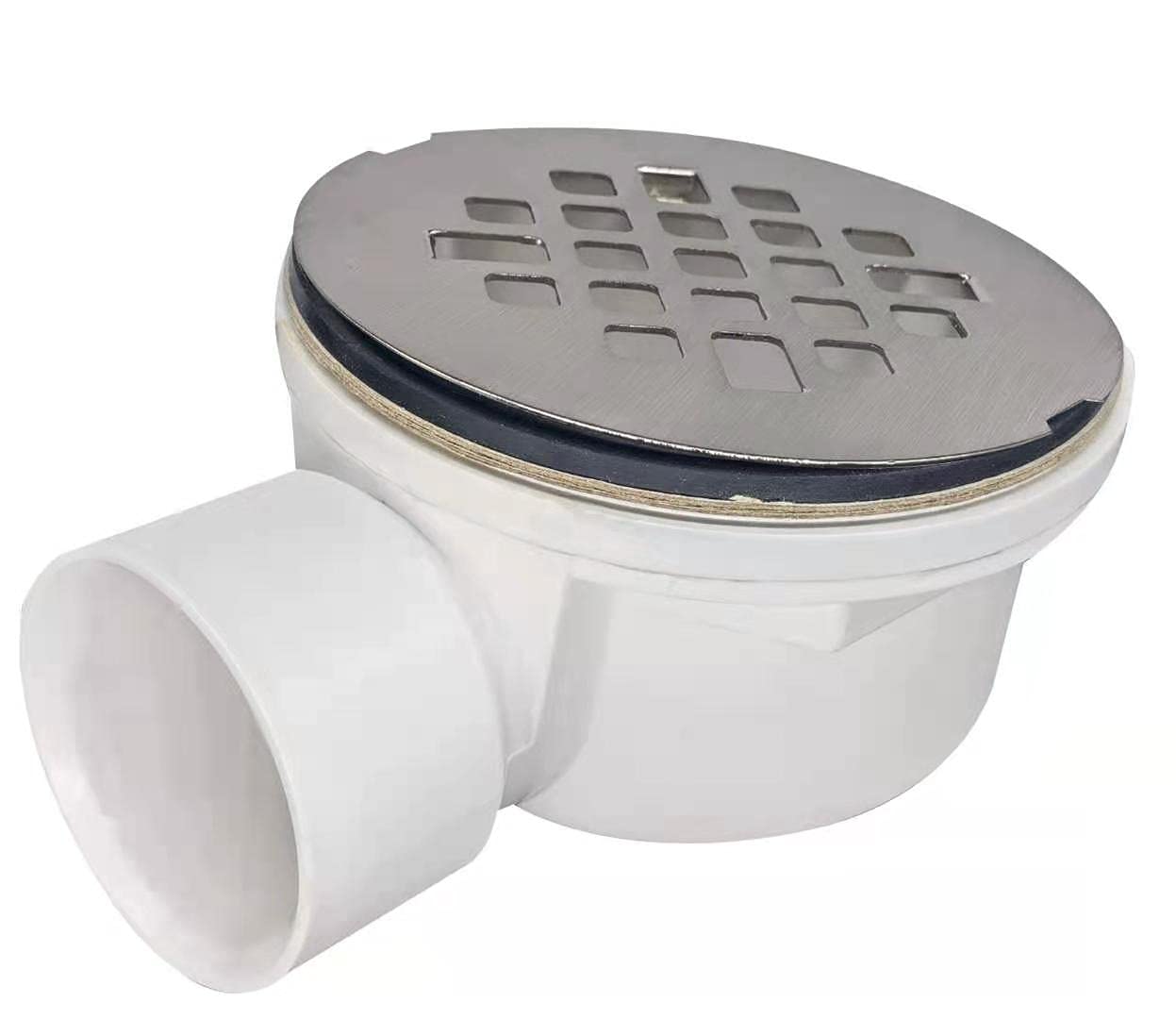 BlueVue 2.0" Replacement Shower Base Drain, PVC 2.0" Side Outlet Drain (Brushed Nickel)