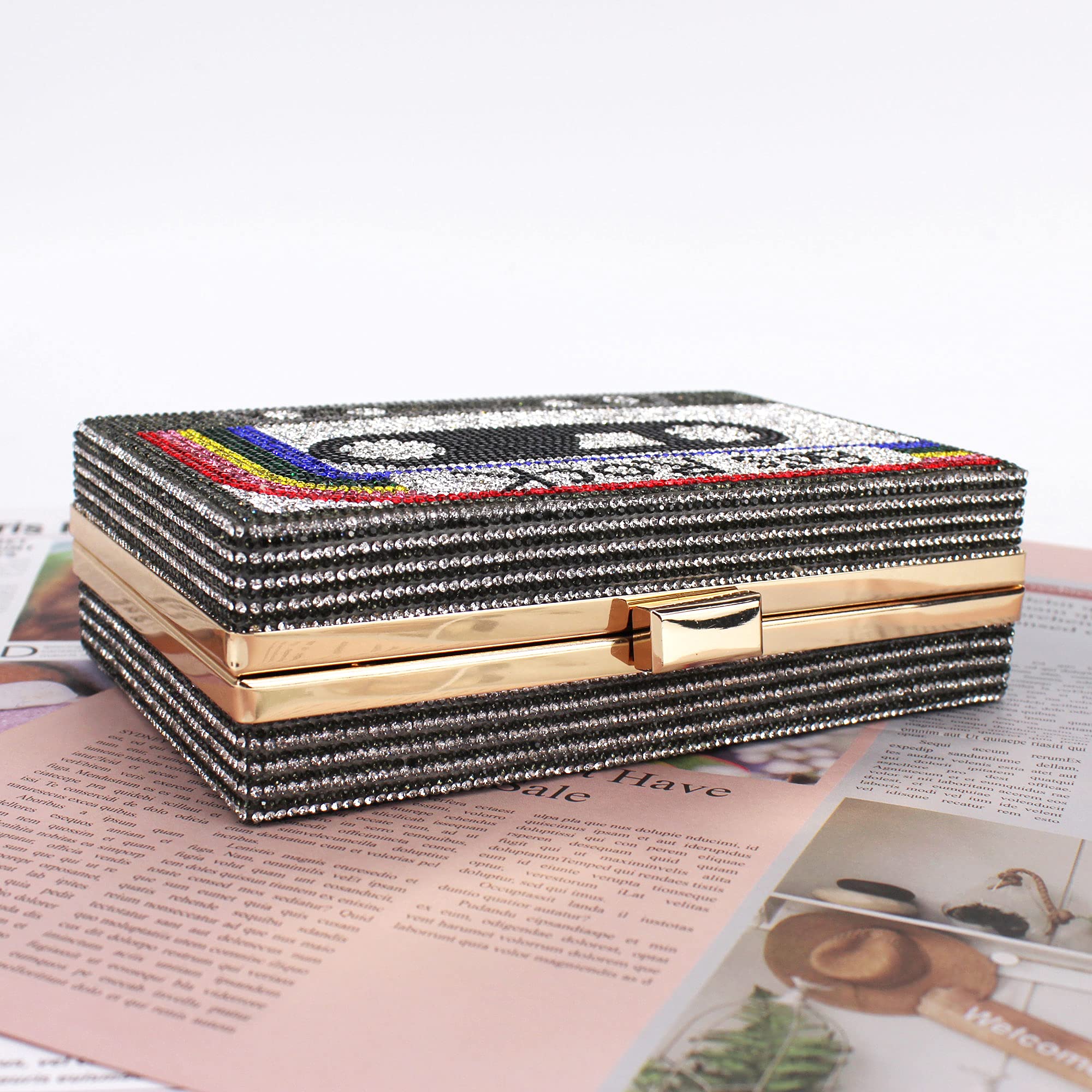 Women Retro Radio Shape Crossbody Bag PU Leather Vintage Evening Clutch Purses (A-Dark Grey)