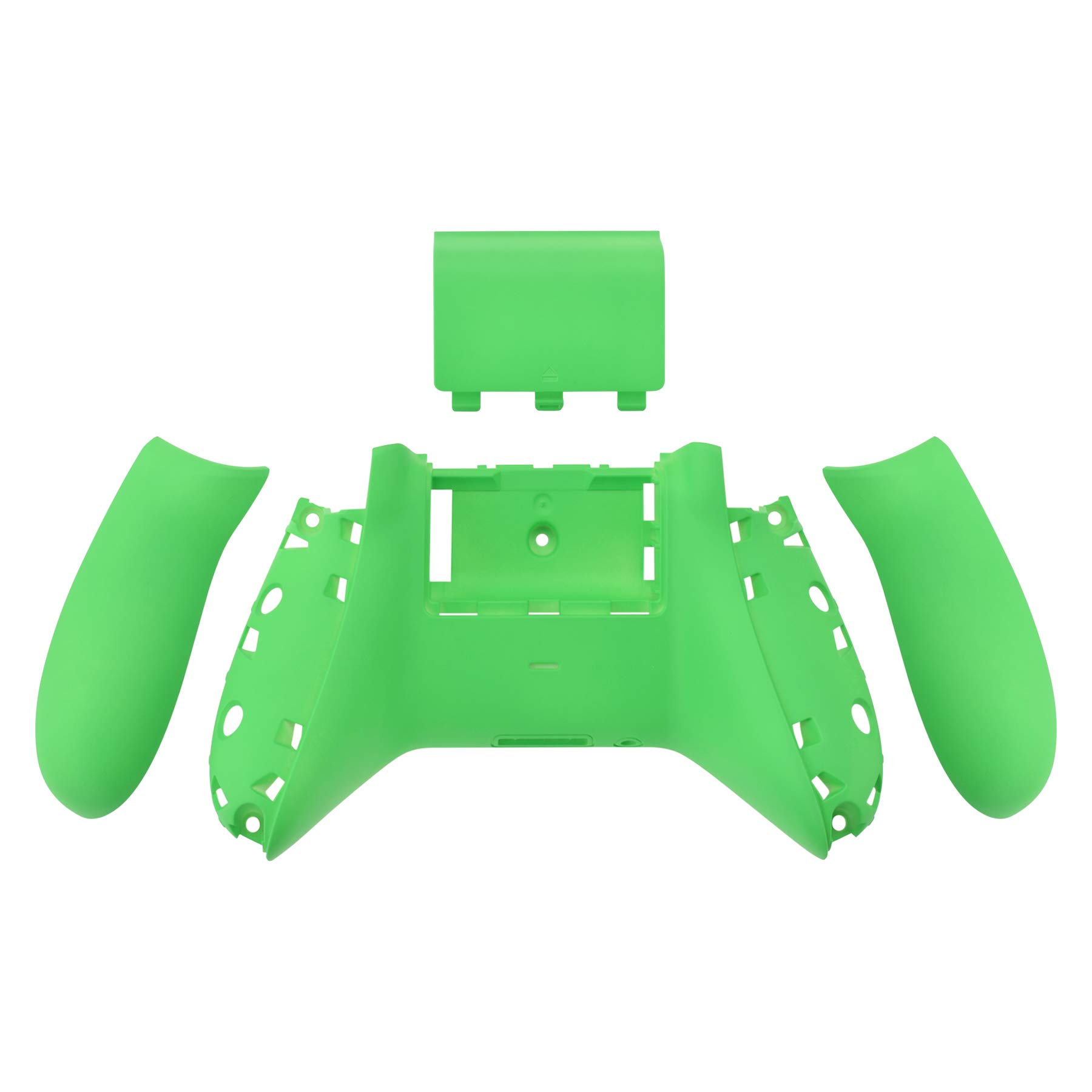 eXtremeRate Soft Touch Grip Custom Bottom Shell Back Panels for Xbox One S & One X Controller, Green Replacement Back Shell Side Rails w/Battery Cover for Xbox One S X Controller Model 1708