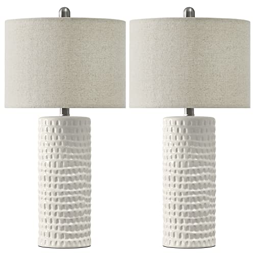 PORTRES 24.5" Modern Accent Ceramic Table Lamp Set of 2 for Bedroom White Desk Decor Bedside Lamps for Living Room Study Room Office Dorm Farmhouse Nightstand Lamp End Table Lamps