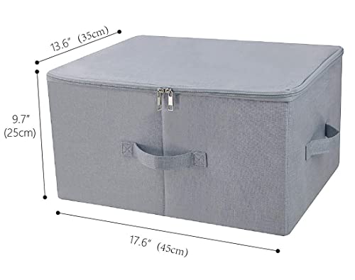 Breathable Canvas Soft Storage Bag with Handles, 2pcs Rigid Folding Storage Bins, Light Gray