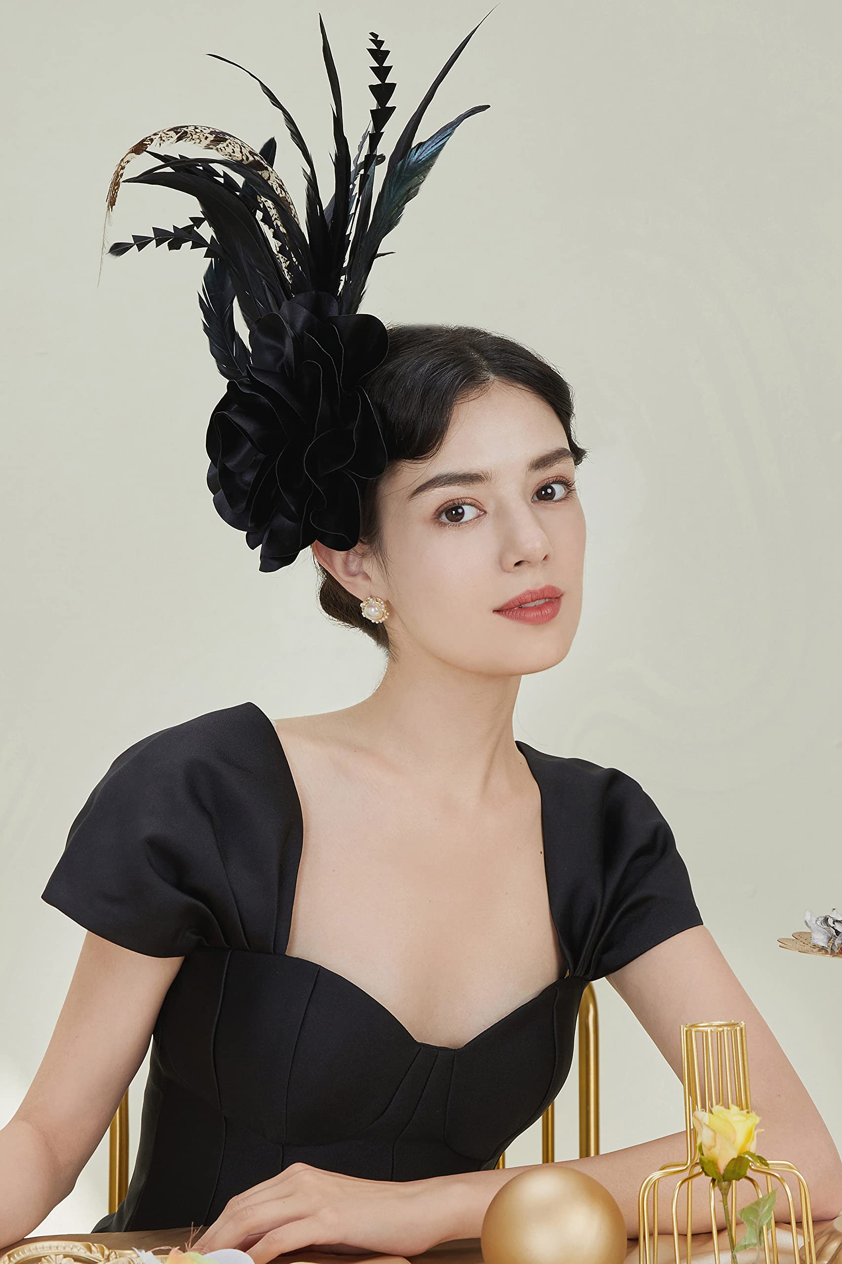 BABEYOND Fascinator Hat with Hair Clip Tea Party Pillbox Derby Hat Flower Fascinator Black