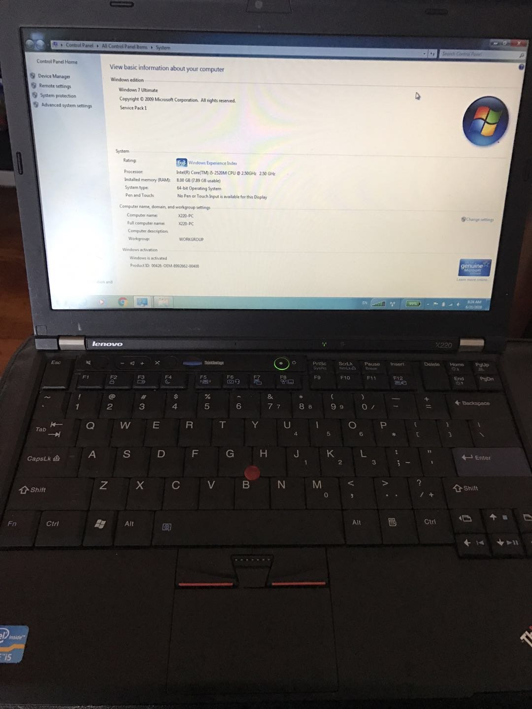 Lenovo ThinkPad X220 42872WU 12.5-Inch Notebook Computer (Intel Core i5-2520M,4GB RAM, 320GB HD, Windows 7 Professional), Black