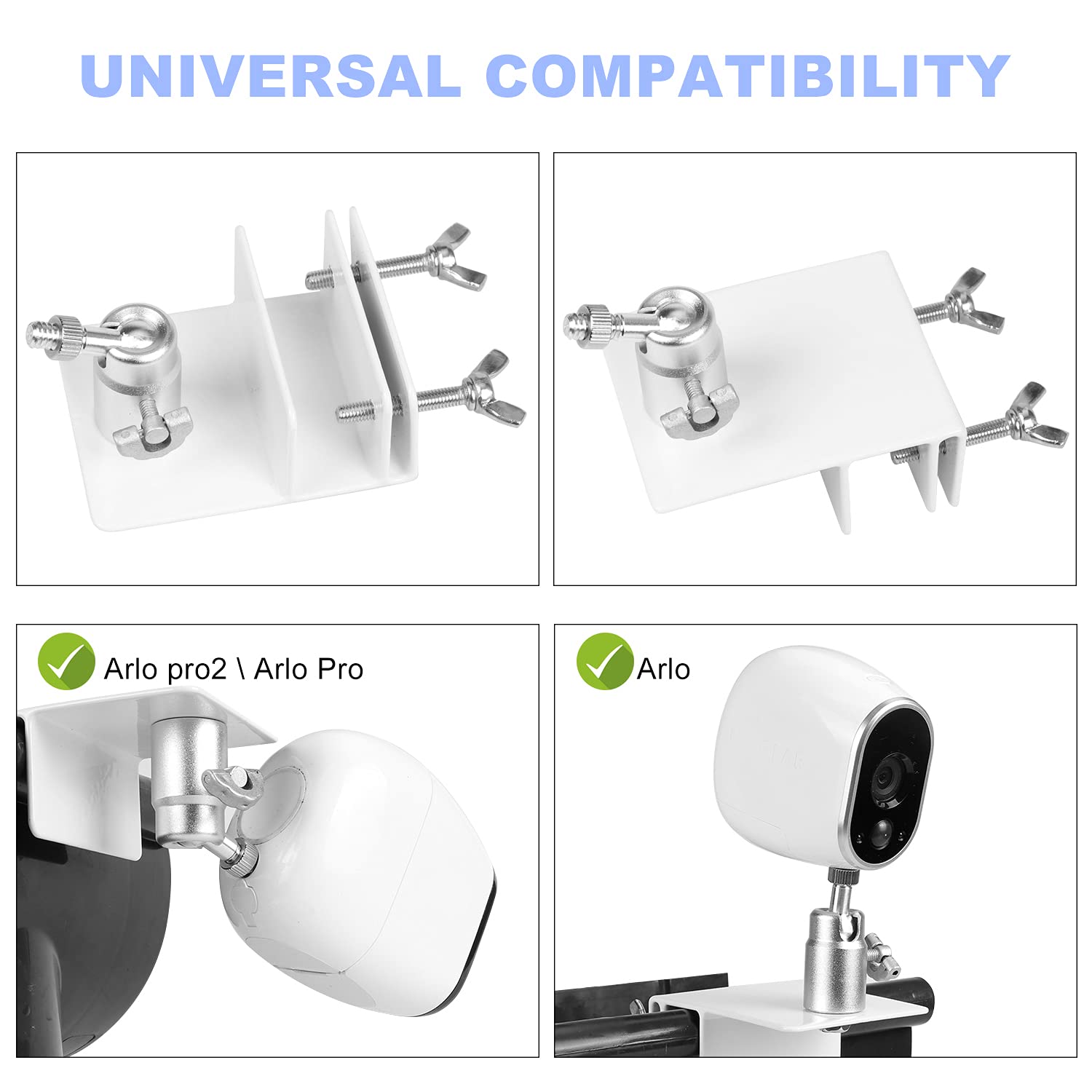 Gutter Mount for Arlo Pro Pro 2 Pro 3 Pro 4, Arlo Ultra & Ultra 2 and Arlo Essential Spotlight, Adjustable Weatherproof Aluminum Alloy Mount Bracket for Your Arlo Surveillance Camera (2 Pack, White)