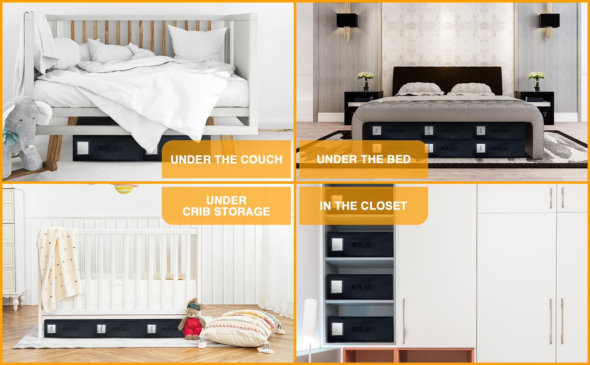 Bed Sheet Organizer 6 Pcs. Set (4+2) Foldable Linen Closet Storage Containers for King/Queen Size Sheets & 4 Elastic Bands. Bedding Storage Linen Closet Organizers w/Window & Handle (Beige)