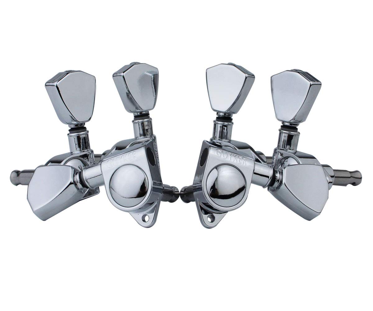 Guyker Guitar Machine Heads (3L + 3R Handed) – 1:21 Sealed Tuners Tuning Key Pegs with Trapezium Button Replacement for Electric, Folk or Acoustic Guitars – Chrome, GK104