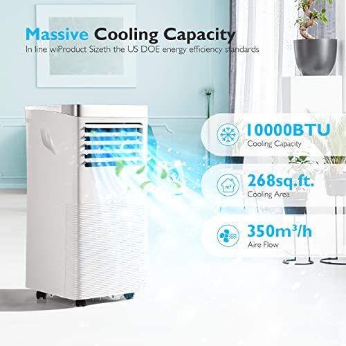 Breezestival 10,000 BTU Portable Air Conditioner, 3-in-1 Multifunctional AC Unit With Dehumidifier Fan and 24H Timer Mobile Air Conditioner Remote Control for 268 sq. ft (Window Venting Kit Included)