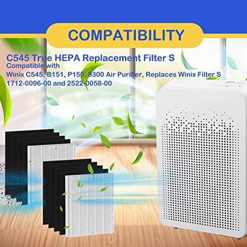 C545 True HEPA Replacement Filter S Compatible with Winix C545, B151, P150, 9300 Air Purifier, Replaces Winix Filter S 1712-0096-00 and 2522-0058-00, 2 HEPA Filter + 8 Carbon Filter