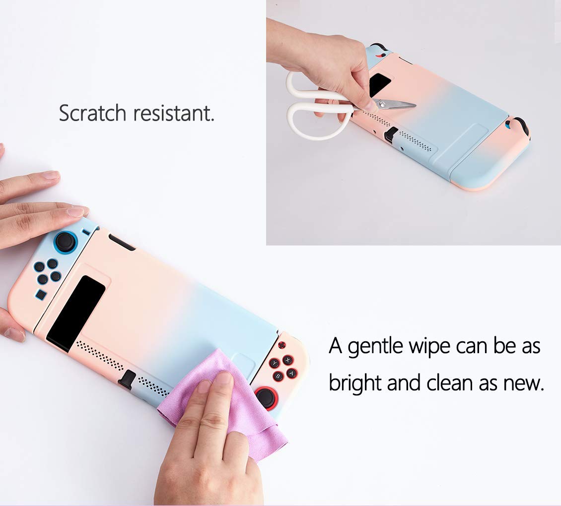 Arttodo Protective Case Compatible with Nintendo Switch, Hard Shell Cover Case for Switch Console and Joy-Con, with Screen Protector and Thumb Grip Caps, Game Case for Girls (Pink & Purple)