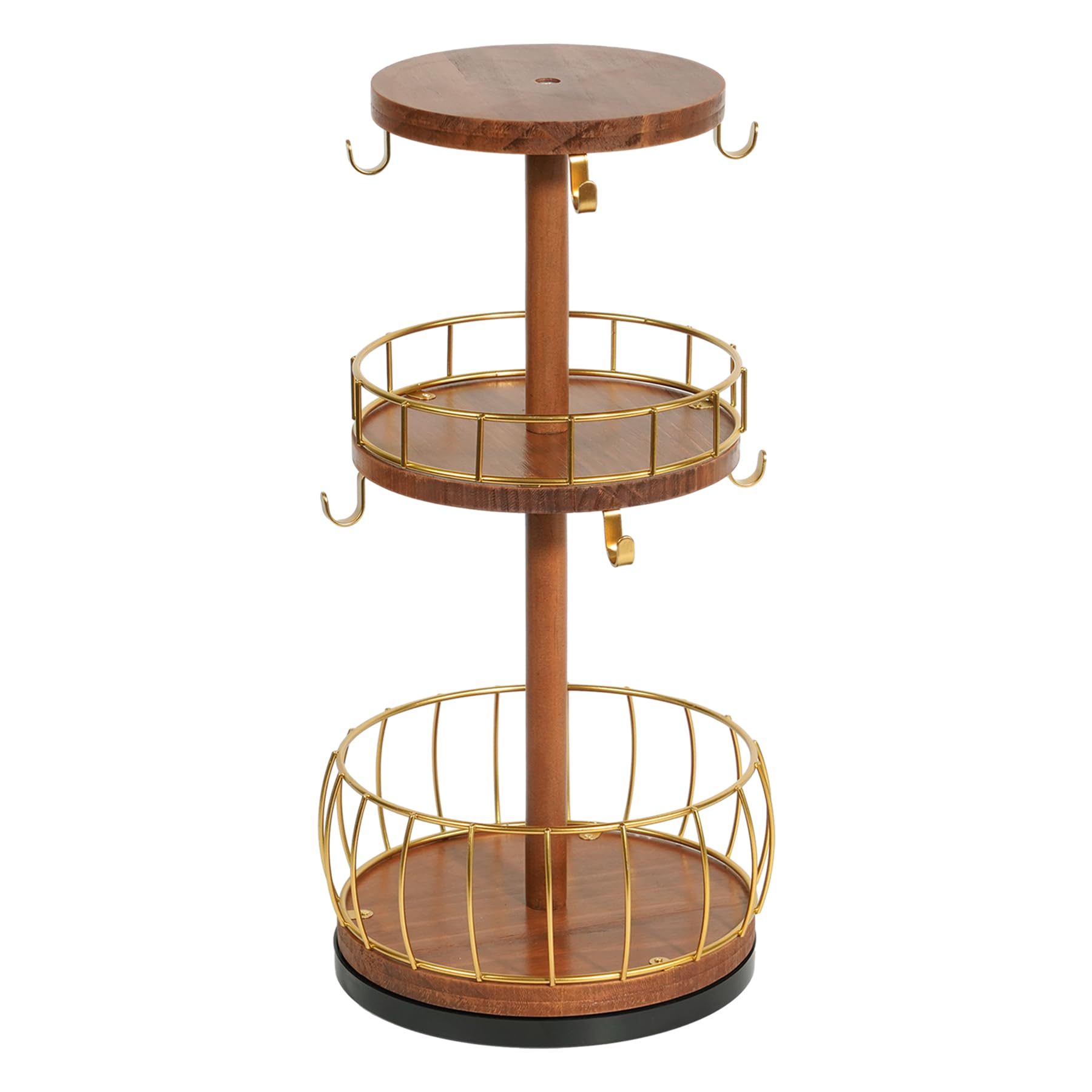 TRSPCWR Mug Tree Countertop, Rotatable Coffee Mug Rack Holder, 3 Tiers Coffee Cup Holder with 8 Mug Hooks, Coffee Pod Holder with Cup Pods & Saucer Basket Storage for Coffee Bar Kitchen Counter